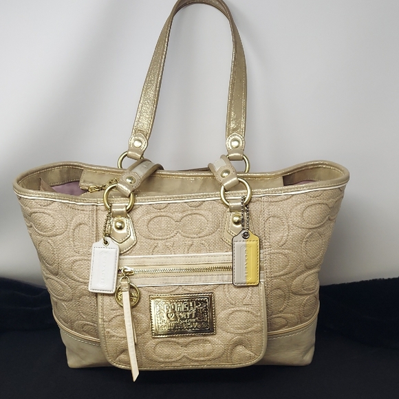 Coach | Bags | Coach Poppy Metallic Gold Signature Tote | Poshmark